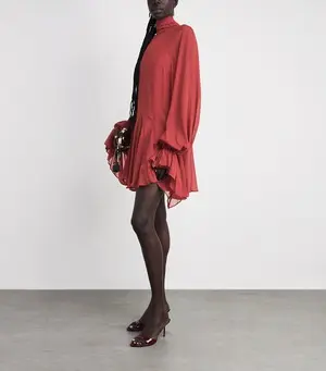 DE LA VALI Georgette Casimiro Mini Dress With Billowy Cuffs