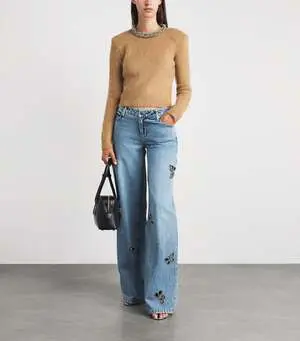SELF-PORTRAIT Beaded Neckline Alpaca Wool Blend Sweater