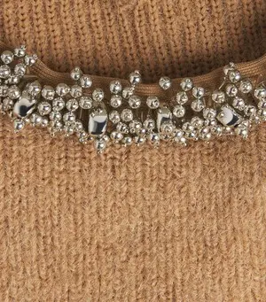 SELF-PORTRAIT Beaded Neckline Alpaca Wool Blend Sweater
