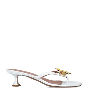 Amina Muaddi Leather Vittoria Flower Heeled Sandals