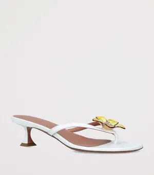 Amina Muaddi Leather Vittoria Flower Heeled Sandals