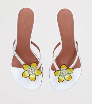 Amina Muaddi Leather Vittoria Flower Heeled Sandals