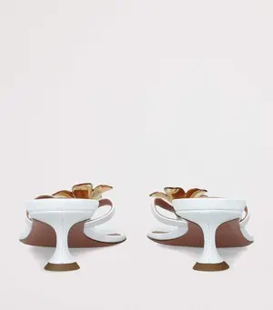 Amina Muaddi Leather Vittoria Flower Heeled Sandals