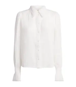 ME+EM Cotton Cheesecloth Lace-trim Blouse - White