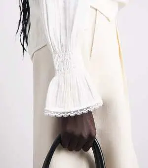 ME+EM Cotton Cheesecloth Lace-trim Blouse