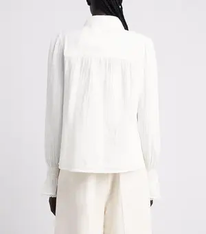 ME+EM Cotton Cheesecloth Lace-trim Blouse