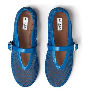 Alaïa Leather Mesh Ballet Flats - Blue