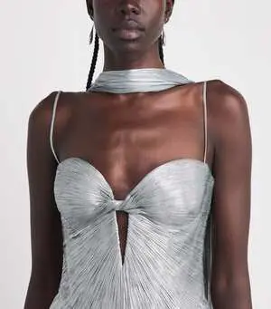 MARIA LUCIA HOHAN Silver Metallic Silk Cut-out Gown