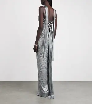 MARIA LUCIA HOHAN Silver Metallic Silk Cut-out Gown