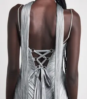 MARIA LUCIA HOHAN Silver Metallic Silk Cut-out Gown