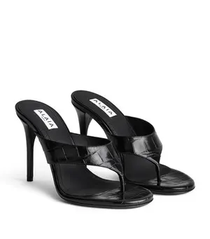 Alaïa Croc-embossed Leather Thong Mules 90
