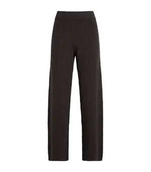 Agnona Cashmere Cable-knit Wide-leg Trousers - Brown