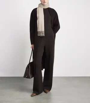 Agnona Cashmere Cable-knit Wide-leg Trousers - Brown