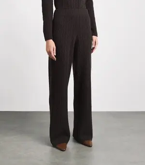 Agnona Cashmere Cable-knit Wide-leg Trousers - Brown