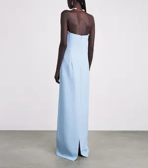 Carolina Herrera Strapless Column Gown With Hydrangea Print And Floral Embroidery