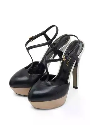 SERGIO ROSSI T-strap Platform Sandals With Buckle And Gold-tone Hardware
