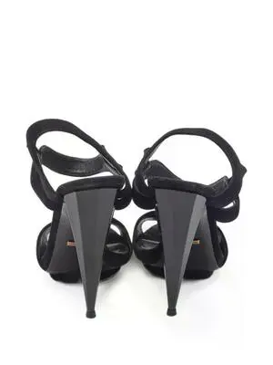 Gucci Suede Ankle Strap High Sculpted Heel Sandals