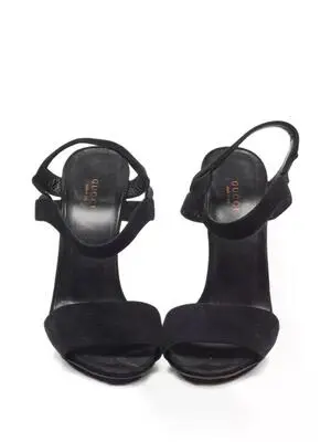 Gucci Suede Ankle Strap High Sculpted Heel Sandals