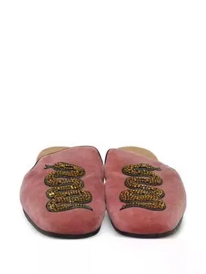 Gucci Embellished Snake Mules - Pink