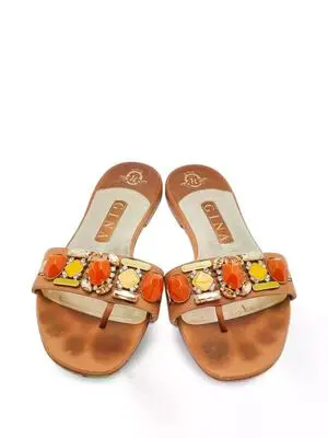 GINA Crystal-embellished Flat Sandals - Brown