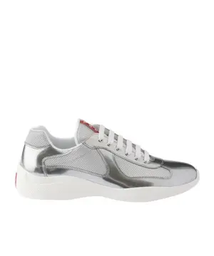 Prada America's Cup Metallic Leather And Bike Fabric Sneakers - Silver