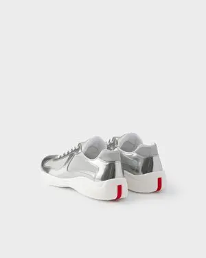 Prada America's Cup Metallic Leather And Bike Fabric Lace Up Sneakers - Silver