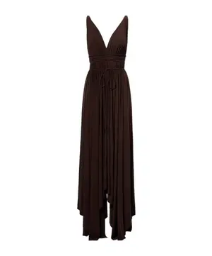 Norma Kamali Goddess Pleated Jersey Maxi Dress - Brown