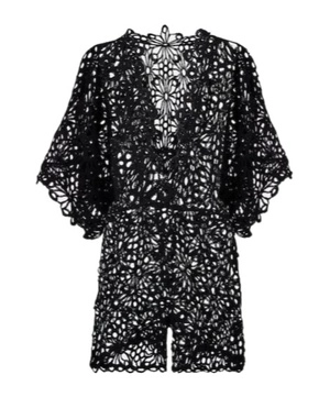 Norma Kamali Floral Open-knit Romper - Black