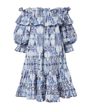 La DoubleJ Breakfast Printed Cotton Poplin Minidress - Blue