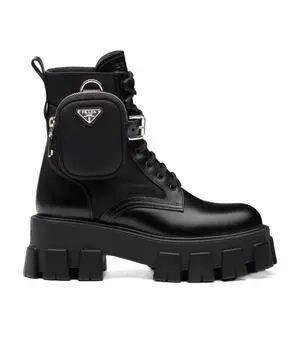 Prada Monolith Leather And Re-nylon Boots With Pouch - Black