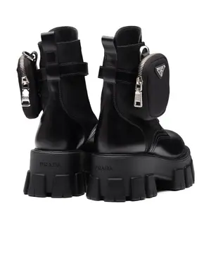 Prada Monolith Leather And Re-nylon Boots With Pouch