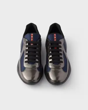 Prada America's Cup Metallic Leather And Bike Fabric Sneakers - Anthracite/ink
