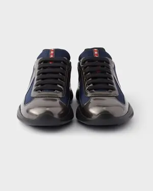 Prada America's Cup Metallic Leather And Bike Fabric Sneakers - Anthracite/ink