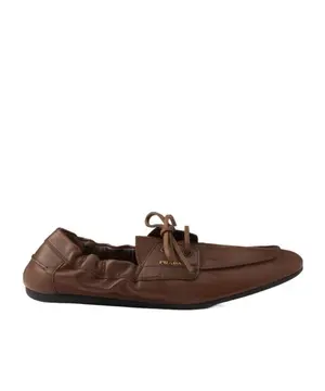 Prada Shuffle Antiqued Leather Boat Shoes - Cognac