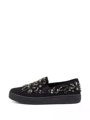 Prada Crystal-embellished Slip-on Sneakers - Black