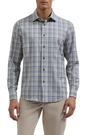 Bugatchi James Plaid Long Sleeve Button Up Shirt - Sand