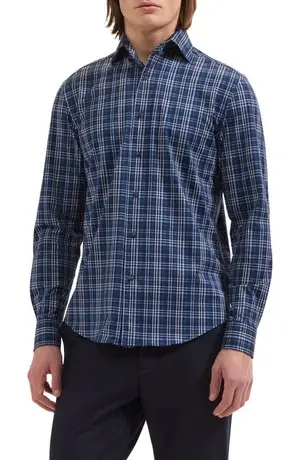 Bugatchi Devon Plaid Long Sleeve Button-up Shirt - Navy