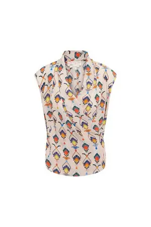 MAISON COMMON Printed Wrap Silk Top Print In Geometric Tulip Design - Sand Multicolour