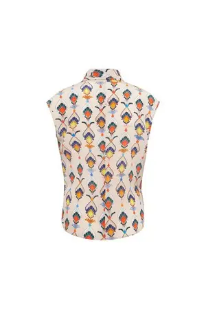 MAISON COMMON Printed Wrap Silk Top Print In Geometric Tulip Design