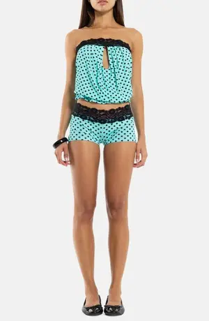 JADED LONDON Polka Dot Lace Trim Mini Shorts