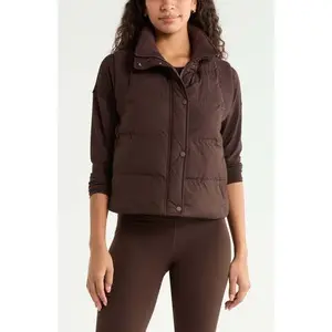 Zella Rib Trim Puffer Vest - Brown Mole
