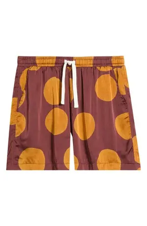 RIZORT Curly Print Drawstring Shorts - Maroon