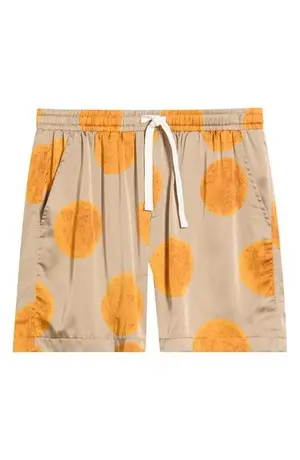 RIZORT Curly Print Drawstring Shorts - Tan