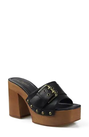 CANDIE'S Faux Leather Platform Slide Sandal - Black