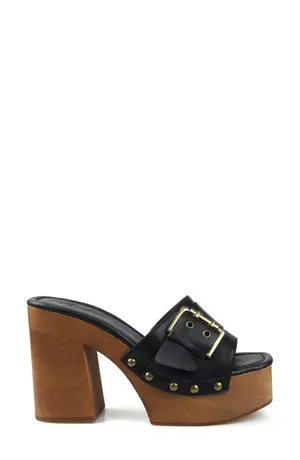 CANDIE'S Faux Leather Platform Slide Sandal - Black