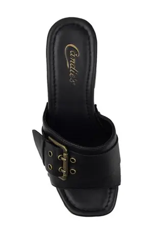 CANDIE'S Faux Leather Platform Slide Sandal - Black