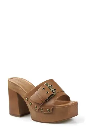 CANDIE'S Faux Leather Platform Slide Sandal - Tan