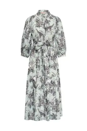 MAISON COMMON Printed Poplin Dress With Macrame Trim - Mint
