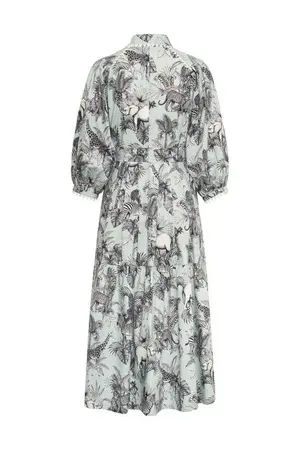 MAISON COMMON Printed Poplin Dress With Macrame Trim - Mint