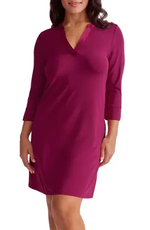 Fleur't Satin Trim Three-quarter Sleeve Nightshirt - Dark Cherry